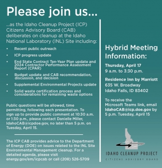 Hybrid Meeting Information, Idaho Cleanup Project